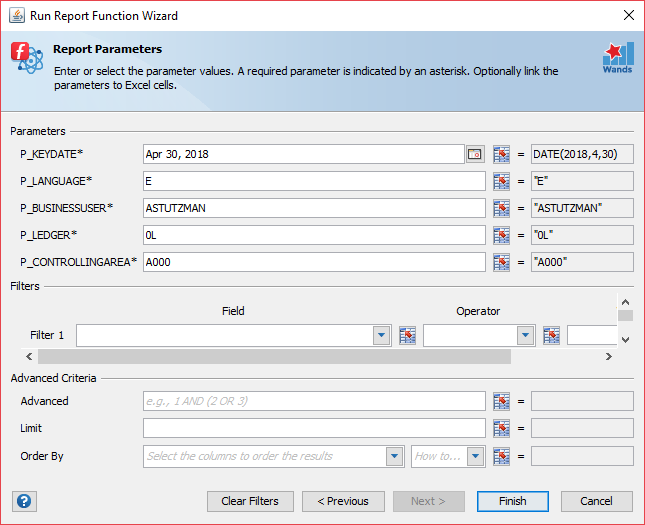 Modify a Run Report Function – Wands for SAP